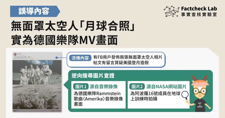 無面罩太空人「月球合照」實為德國樂隊MV畫面 | Factcheck Lab 事實查核實驗室 | 獨立媒體