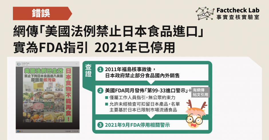 網傳美國禁止日本食品進口，實為2021年已停用警示指引 | Factcheck Lab 事實查核實驗室 | 獨立媒體