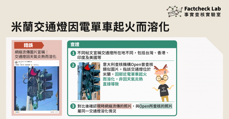 米蘭交通燈因電單車起火而溶化 | Factcheck Lab 事實查核實驗室 | 獨立媒體