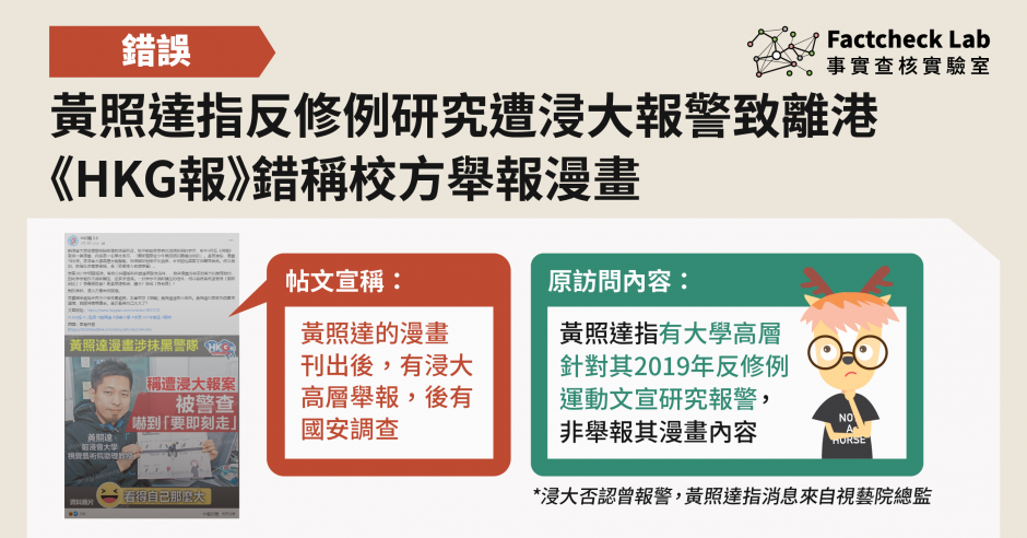 《HKG報》錯誤宣稱黃照達指浸大報警原因 | Factcheck Lab 事實查核實驗室 | 獨立媒體